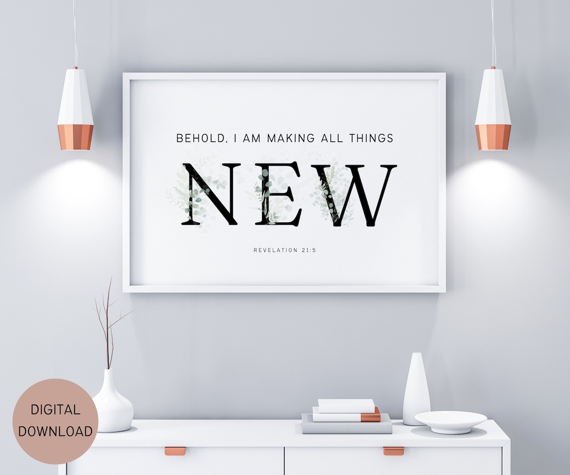 Bible Verse Printable Revelation 21:5 Christian Wall Art - Botanical ...