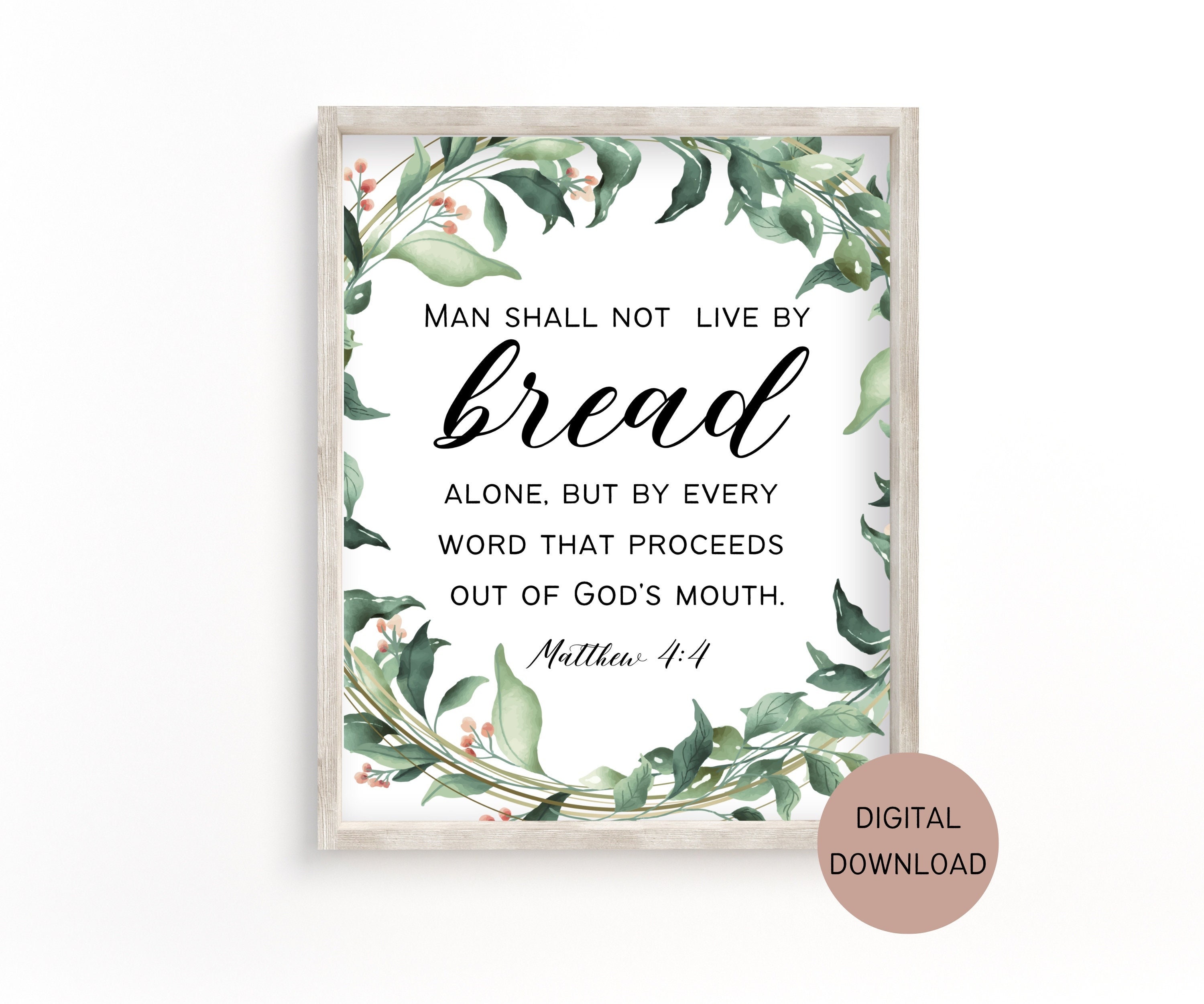 Matthew 4:4 Bible Verse Printable - Minimalist Wall Art for Christian ...