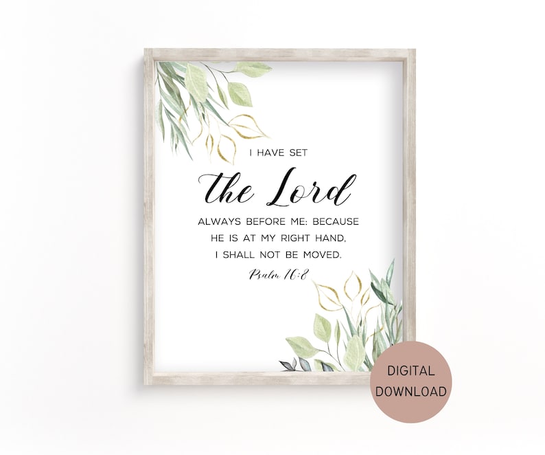Psalm 16:8 Botanical Minimalist Watercolor Greenery Wall Art Printable ...