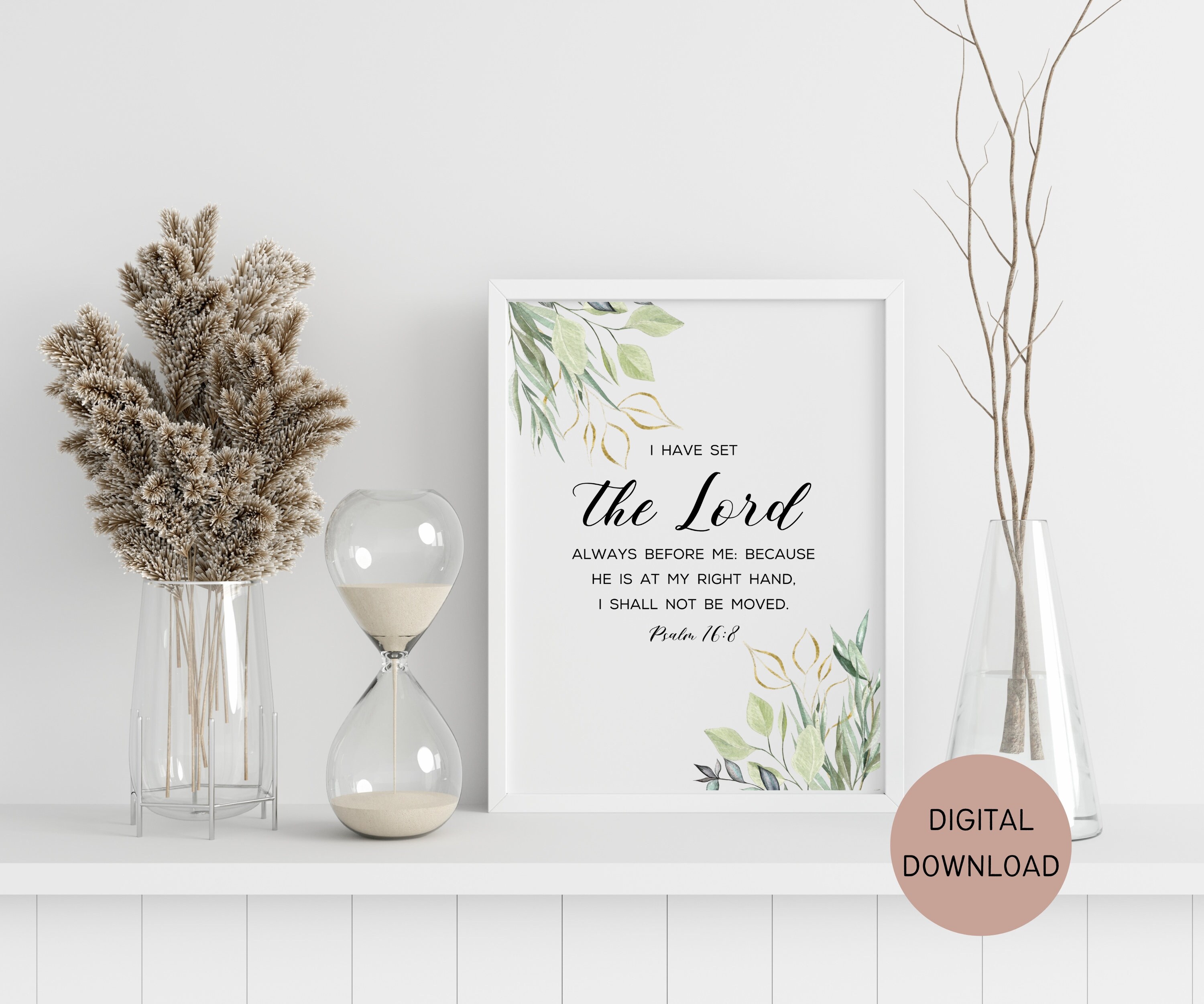 Psalm 16:8 Botanical Minimalist Watercolor Greenery Wall Art Printable ...