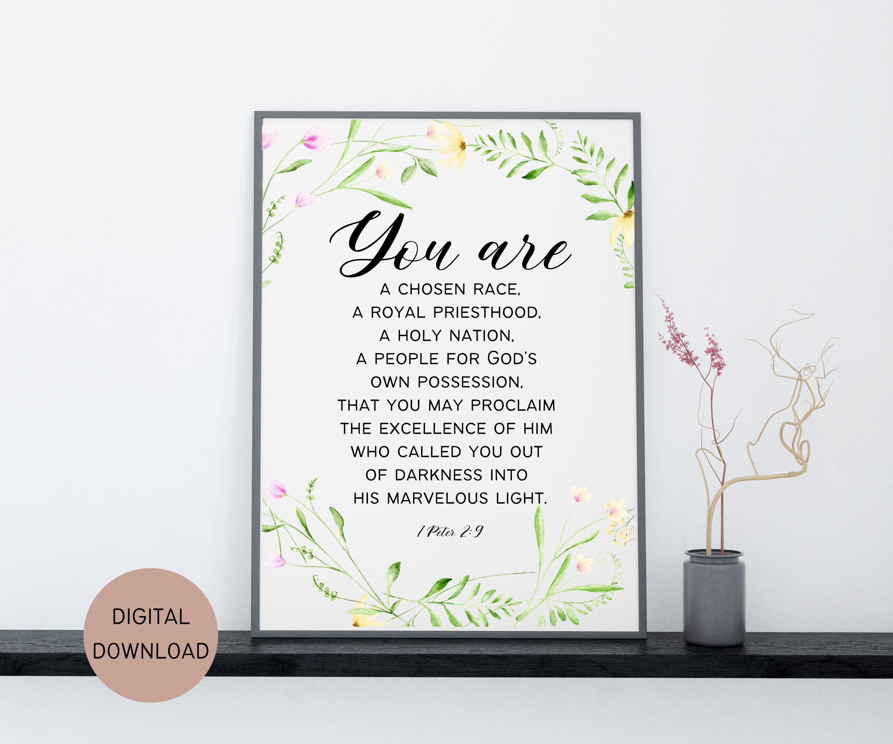 Bible Verse Wall Art Printable Download 1 Peter 2:9, Christian Wall ...