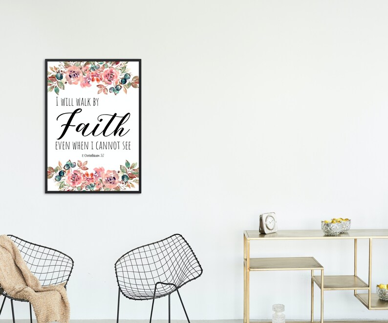 Walk by Faith Bible Verse Wall Art Printable, Christian Wall Decor ...