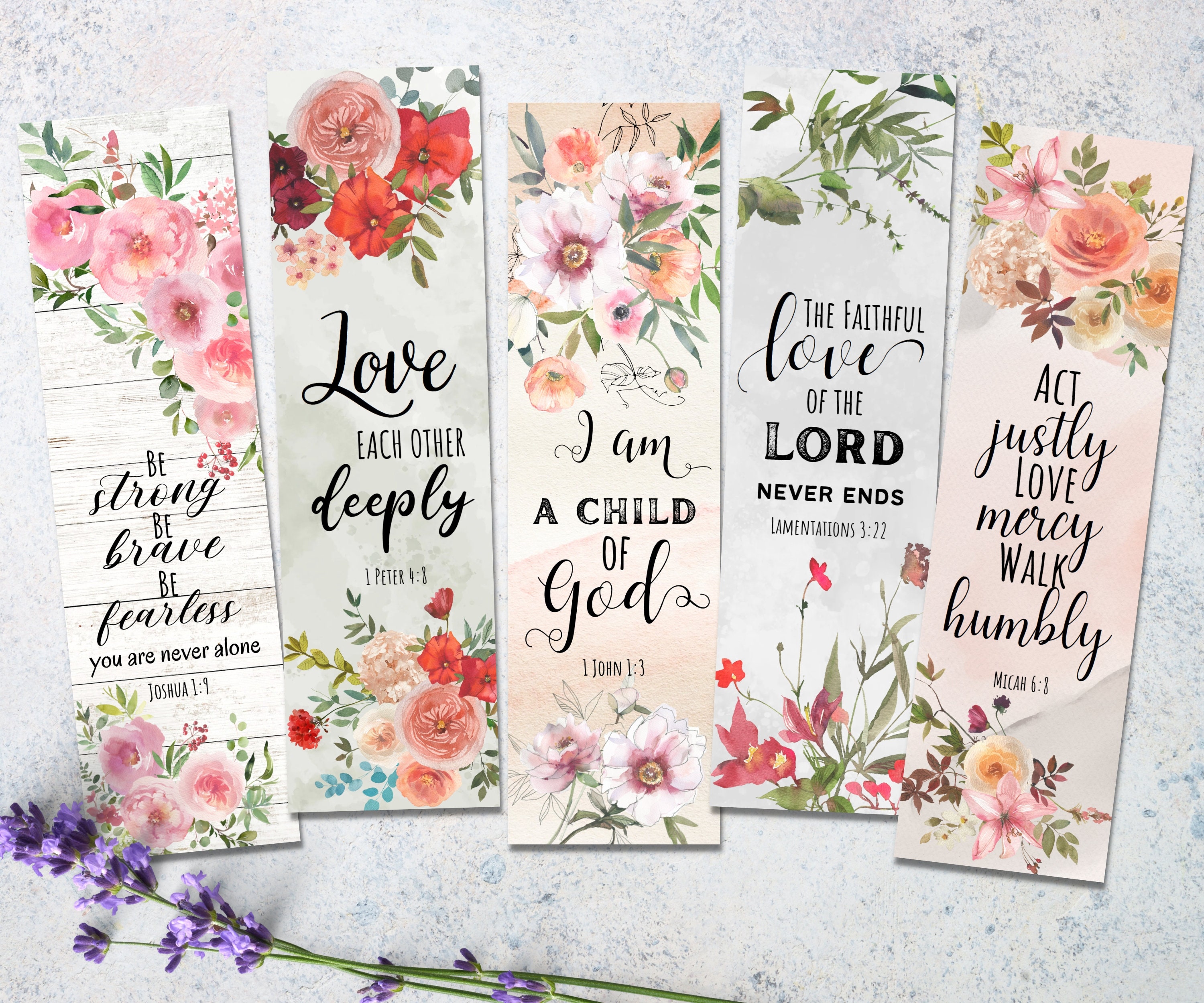 Bible Verse Bookmarks With Watercolor Floral Design - Set of 5 Faith ...