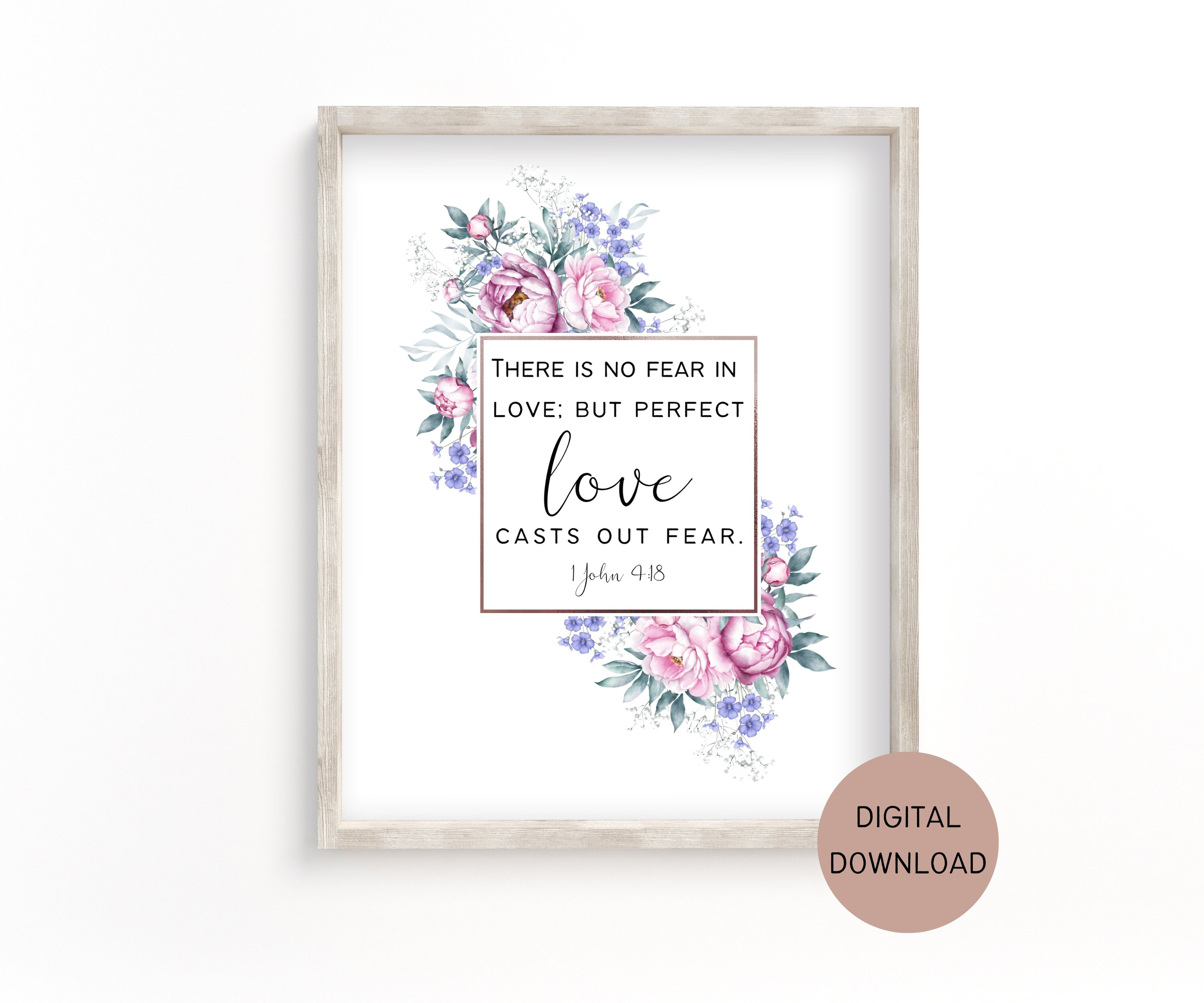 Bible Verse Printable 1 John 4:18 Bible Wall Art - Floral Watercolor ...