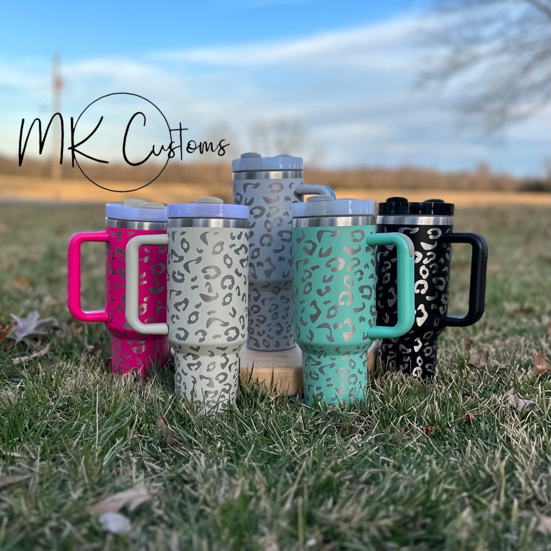 40 Ounce Leopard Print Stainless Steel Tumbler With Handle & Straw - Etsy