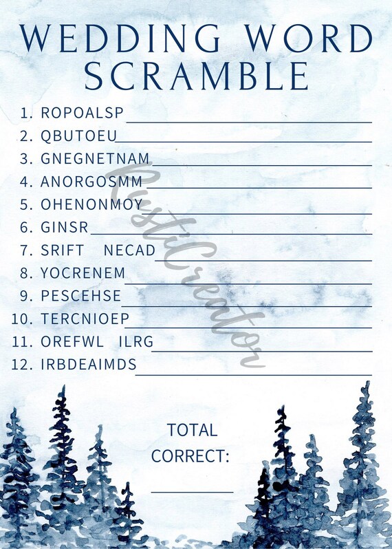 Wedding Word Scramble Bridal Shower Game Mountain Themed - Etsy