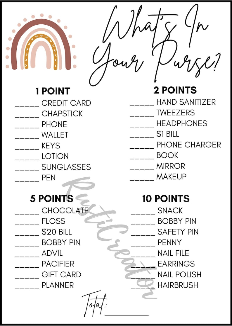 What's in Your Purse? Baby Shower Game - Printable Baby Shower Activity ...