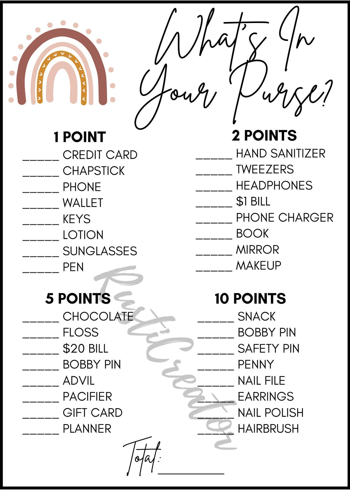 What's in Your Purse? Baby Shower Game - Printable Baby Shower Activity ...