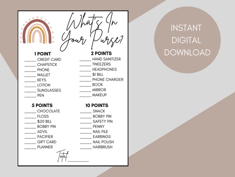 What's in Your Purse? Baby Shower Game - Printable Baby Shower Activity ...