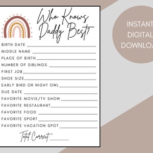 Who Knows Daddy Best Baby Shower Game Simple / Minimalist - Etsy