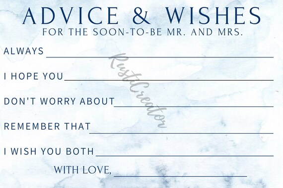 Advice and Wishes for Bride and Groom Bridal or Couples - Etsy