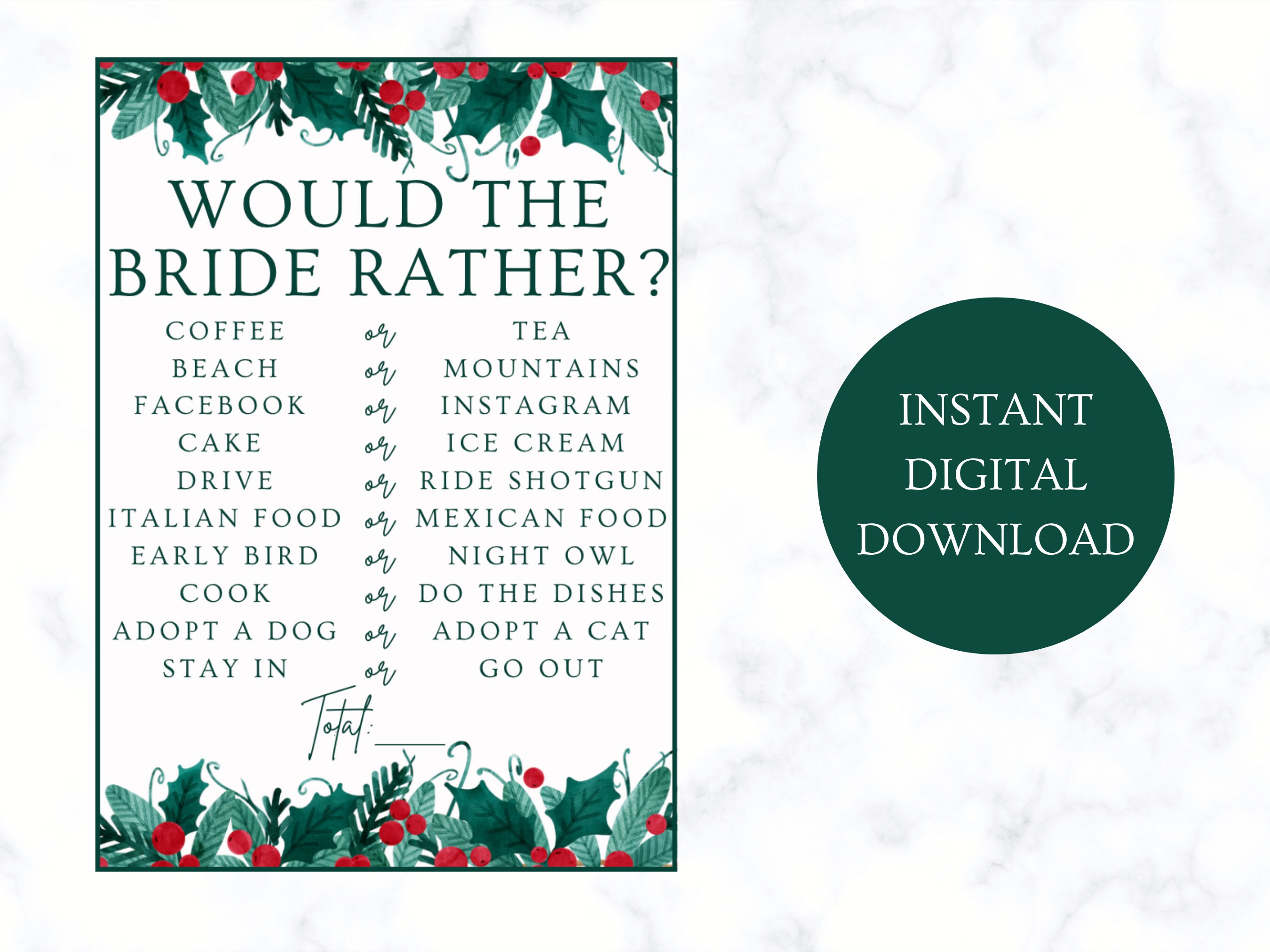 Would the Bride Rather Bridal Shower Game - Winter / Holiday ...