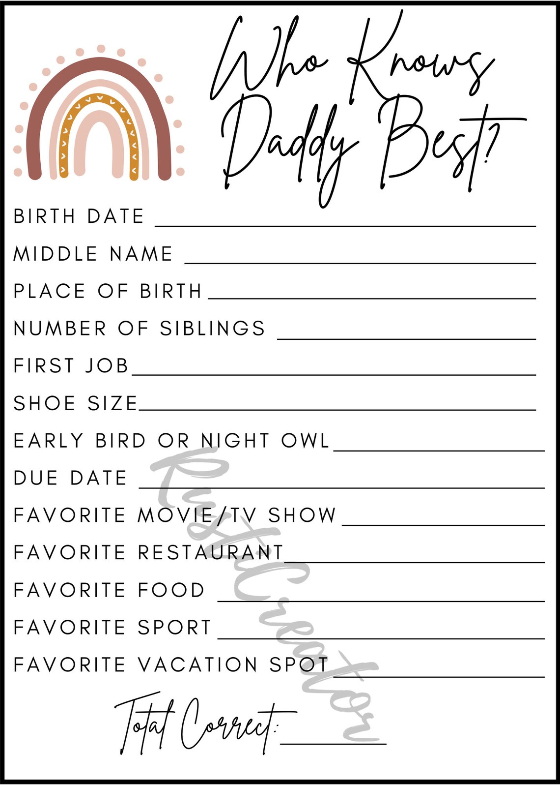 Who Knows Daddy Best Baby Shower Game Simple / Minimalist - Etsy