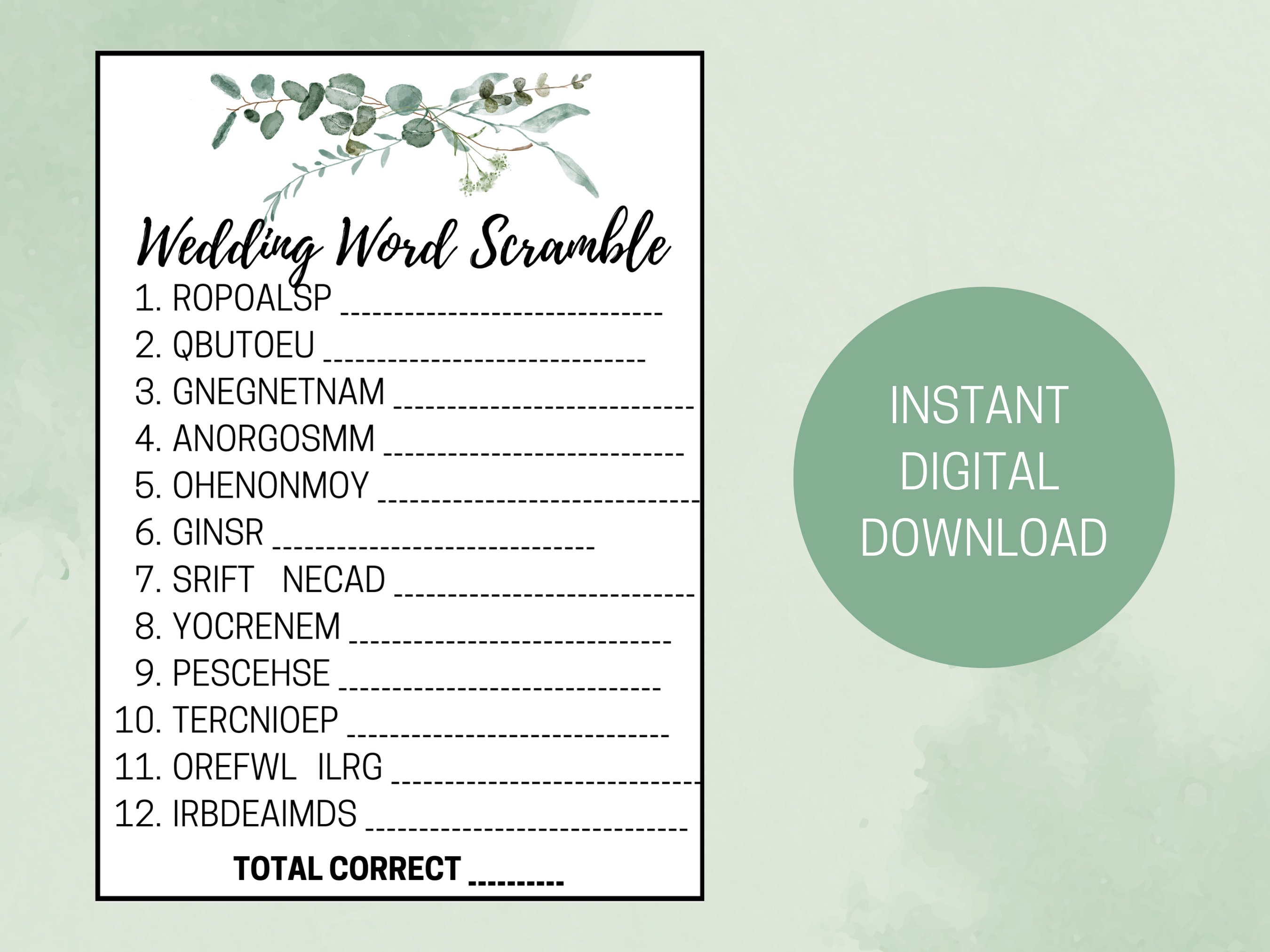 Wedding Word Scramble - Bridal Shower Game - Fun Wedding Party Activity ...