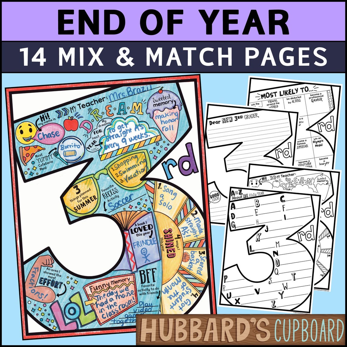 3rd Grade End of Year Memory Book - Last Week or Day of School Activity ...