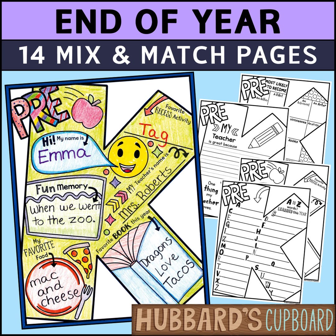 Pre-k End of Year Memory Book - Last Week or Day of School Activity ...