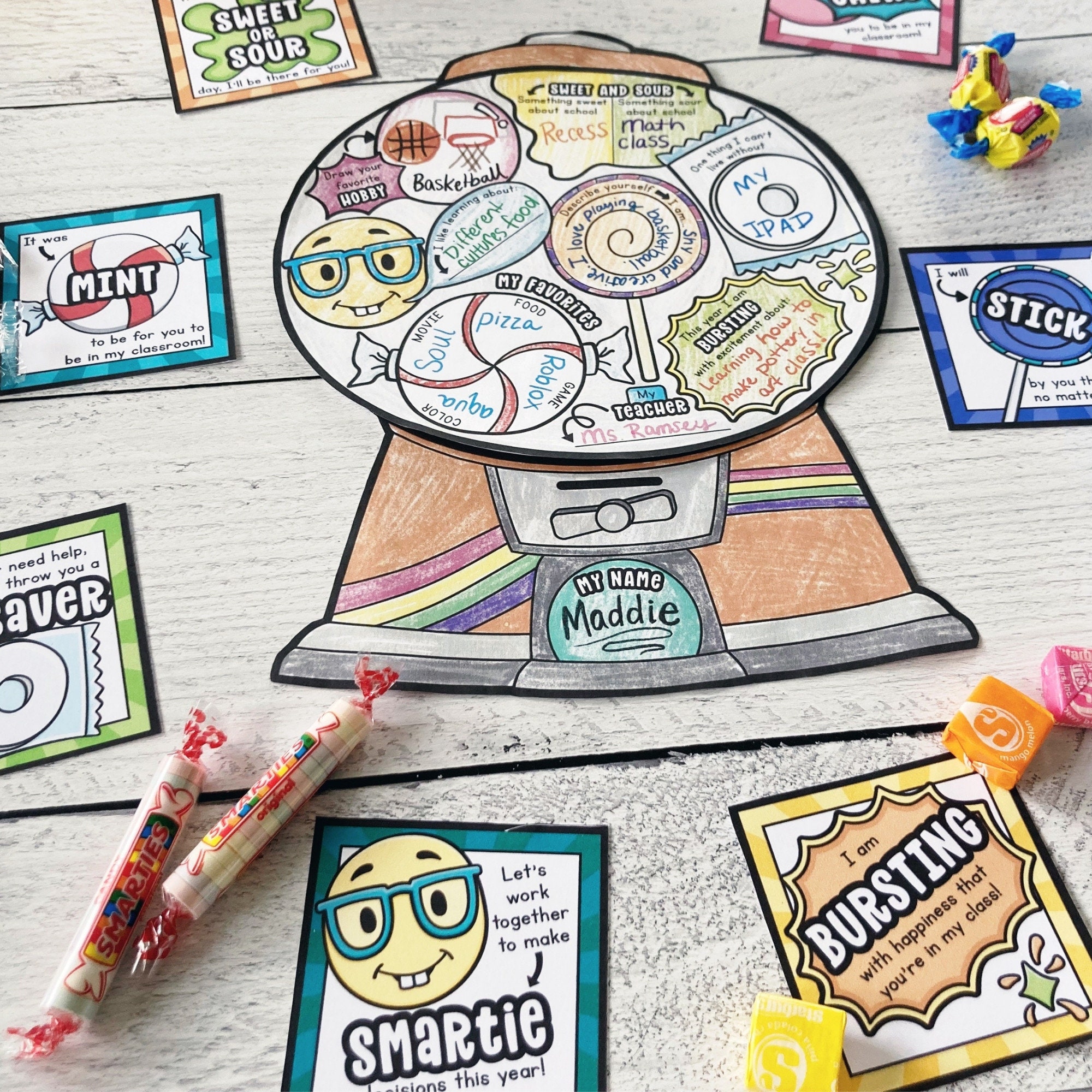 All About Me Gumball Candy, Worksheet, Poster, & Book - Welcome Back to ...