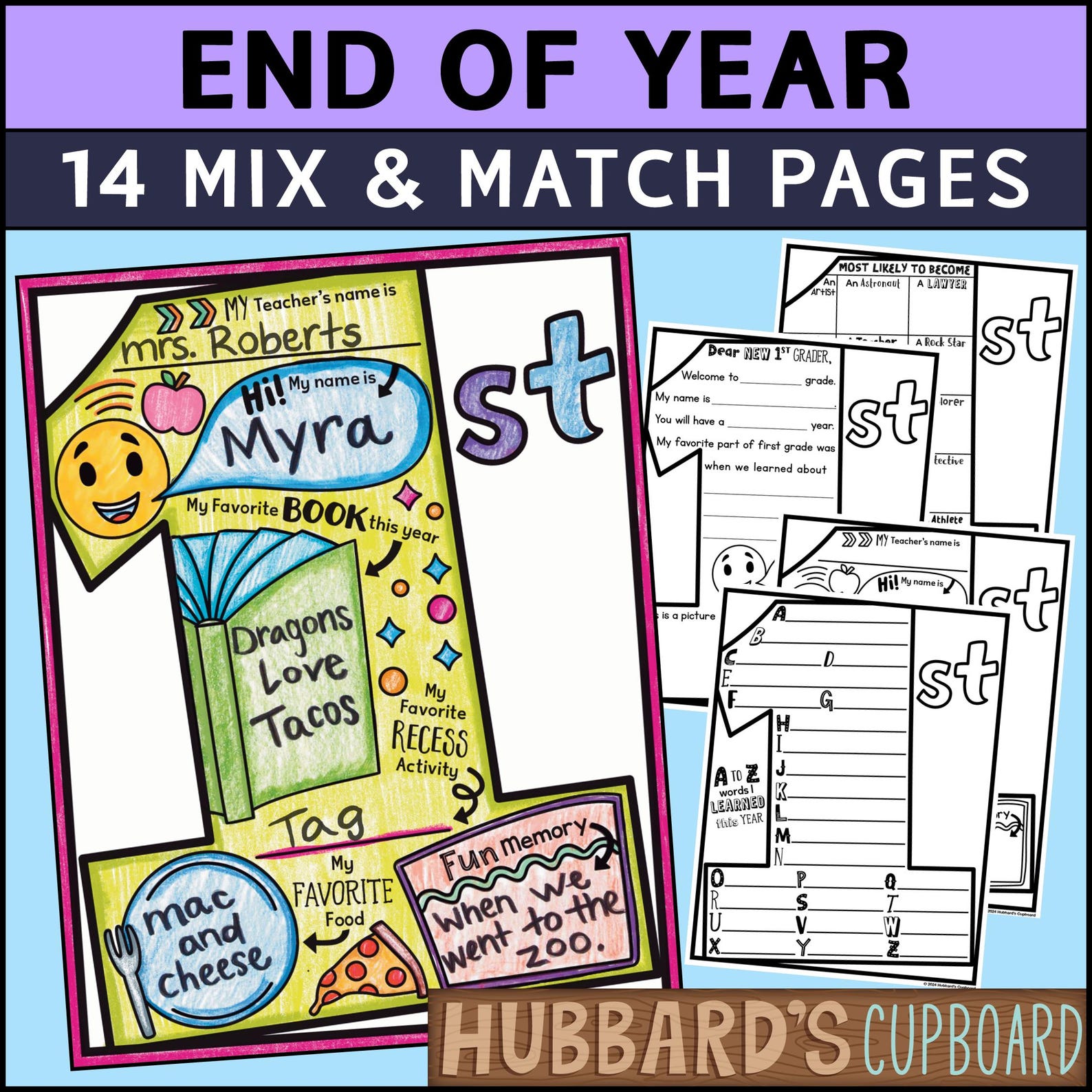 1st Grade End of Year Memory Book - Last Week or Day of School Activity ...