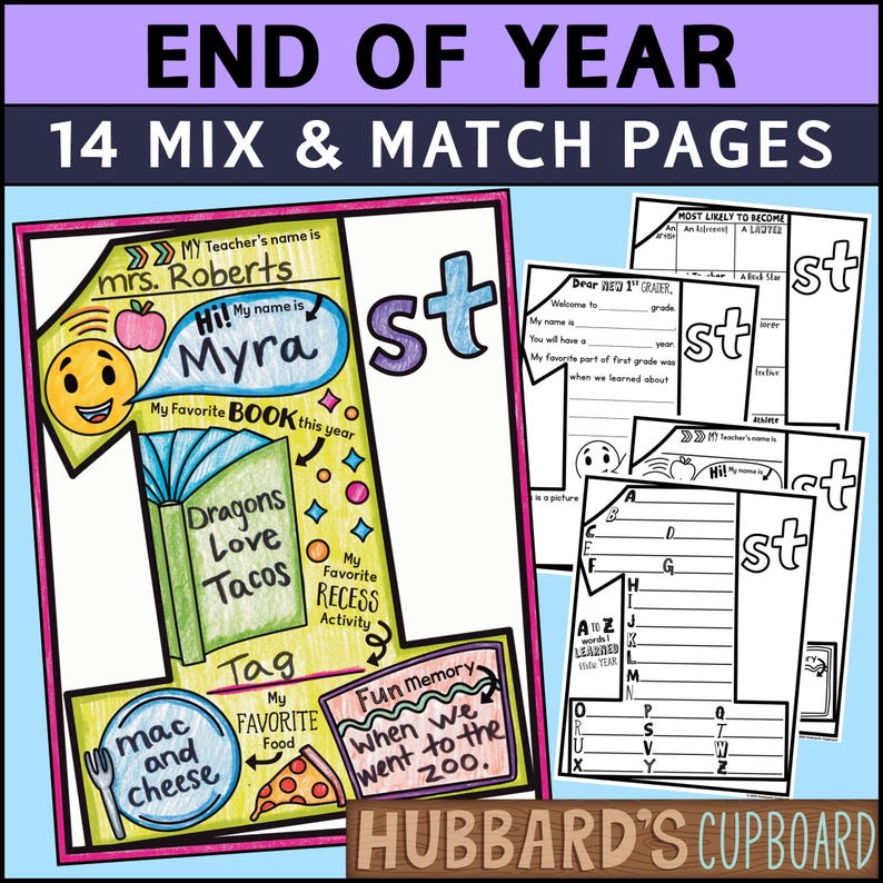 1st Grade End of Year Memory Book - Last Week or Day of School Activity ...