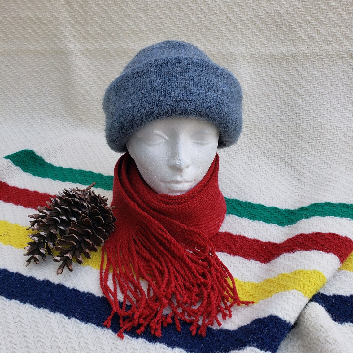 Historically Accurate Indigo Blue Handknit Wool Habitant Cap, SIZE ...