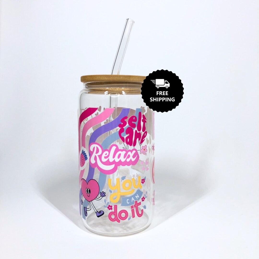 Self-care Glass Self Love Be Kind Iced Coffee Cup Glass Cup 16oz Beer ...
