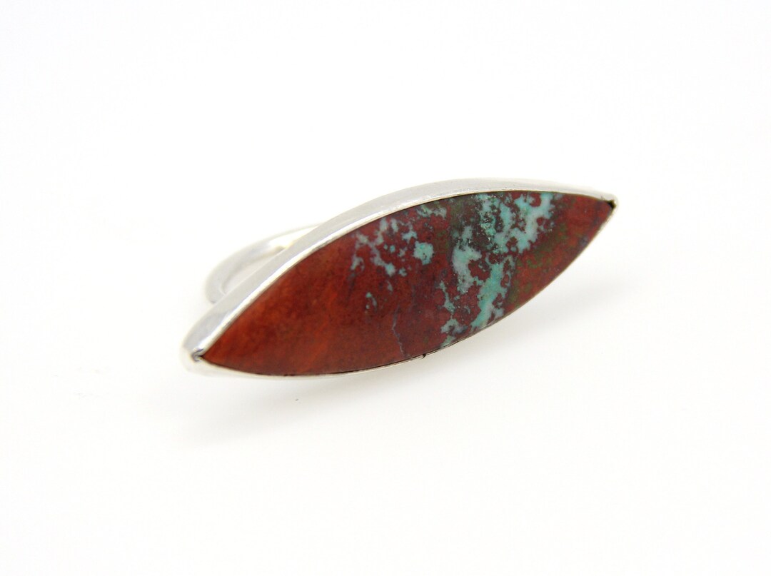 Ring Cuprite W/turquoise Diamond Shape Cabochon Gemstone Ring Sterling ...
