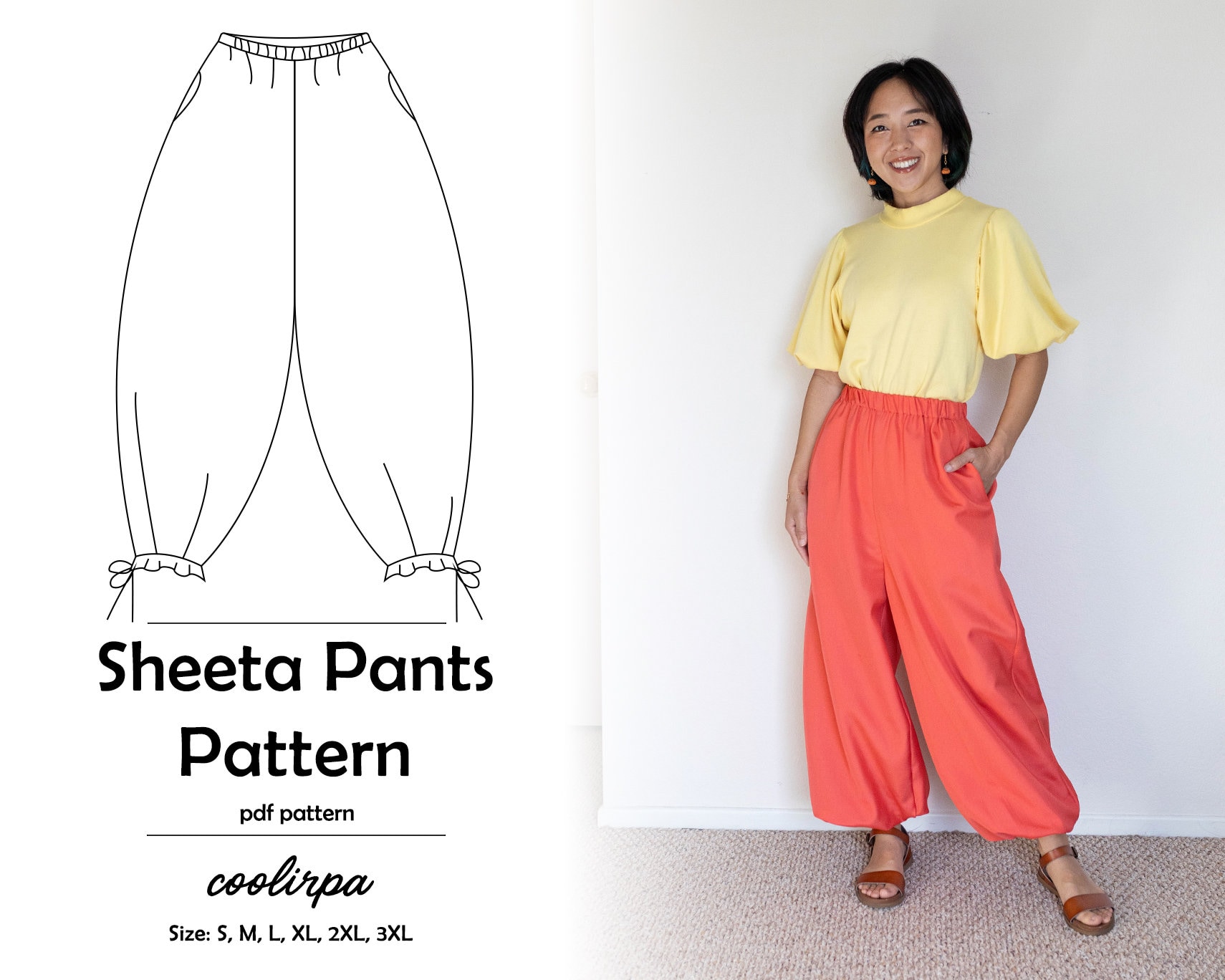 Sheeta Cosplay Drawstring Pants Pattern PDF Coolirpa Size: S, M, L, XL ...