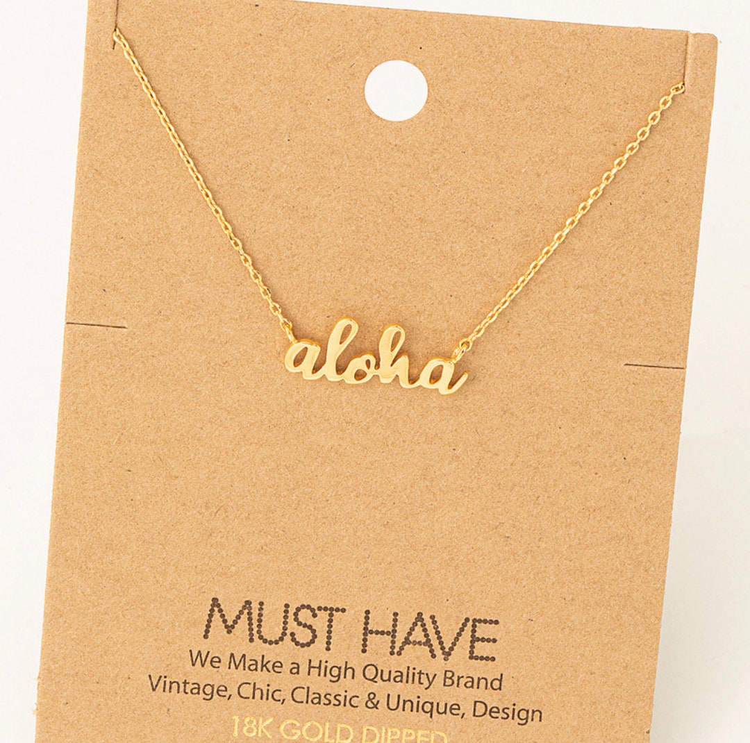 18K Gold Filled Aloha Necklace, Tiny Hawaii State Gold Dipped, State ...