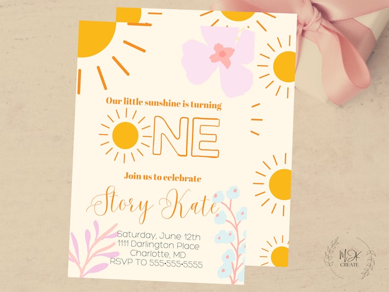 Our Little Sunshine, Our Little Sunshine First Birthday Invitation, My ...