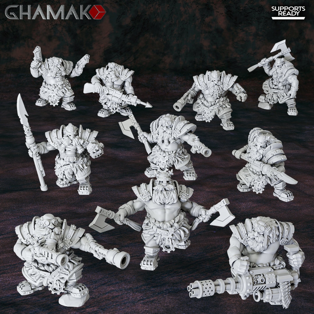 Runeriders Squad 10 Miniatures of Dwarves Dwarf Warrior Steampunk ...