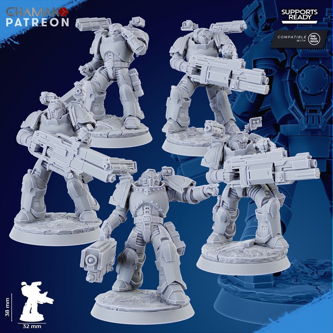 Obliterator Marines 5 Modular Mini, 32mm Base Miniature Sci-fi Grimdark ...