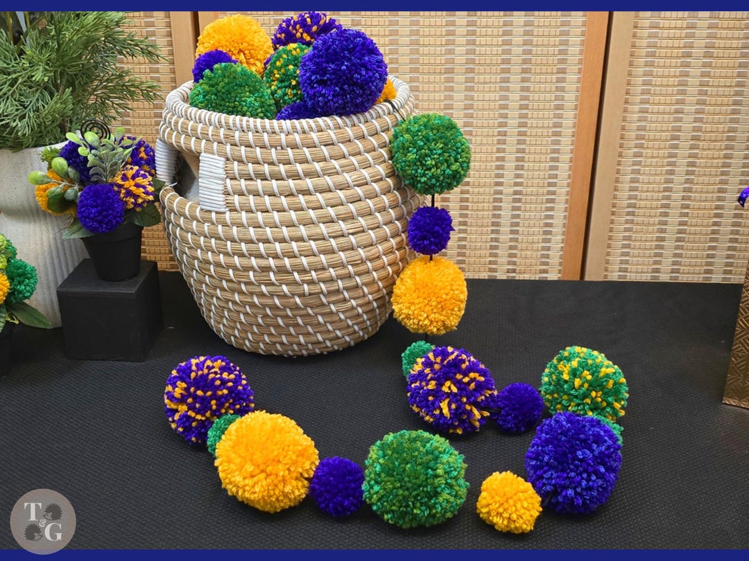 Purple Green and Gold Mardi Gras Garland | Reusable Pom-pom Garland ...