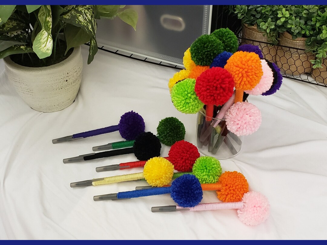 Bright Fluffy Pom Pom Pen | School Supplies | Yarn Wrapped Ballpoint ...