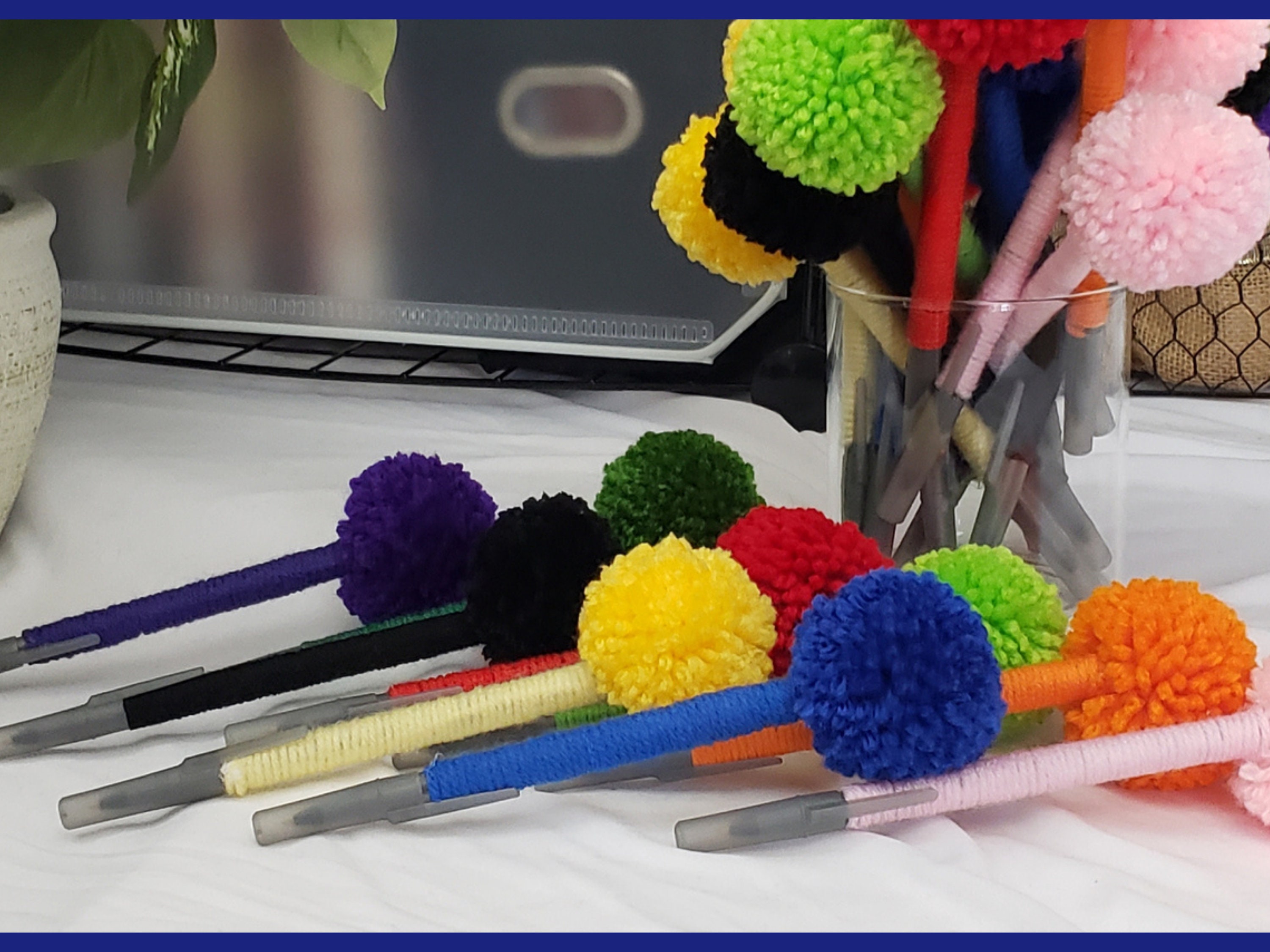 Bright Fluffy Pom Pom Pen | School Supplies | Yarn Wrapped Ballpoint ...