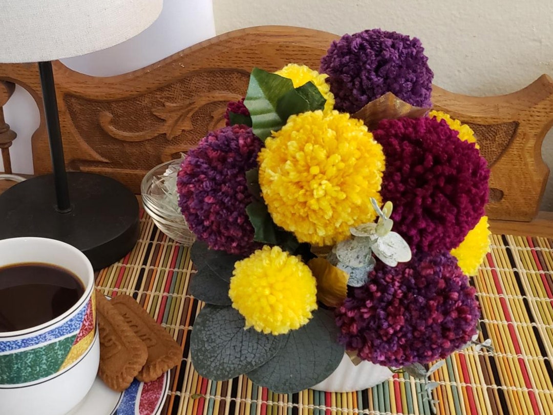 Wizard Magic Pom-pom Flower Arrangement | Handmade Centerpiece | Yellow ...