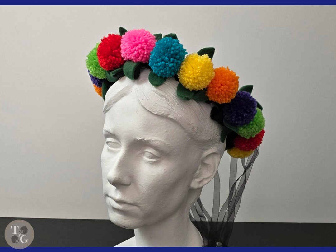 Dia De Los Muertos Pom-pom Flower Crown | Mexican Style Fiesta Flower ...