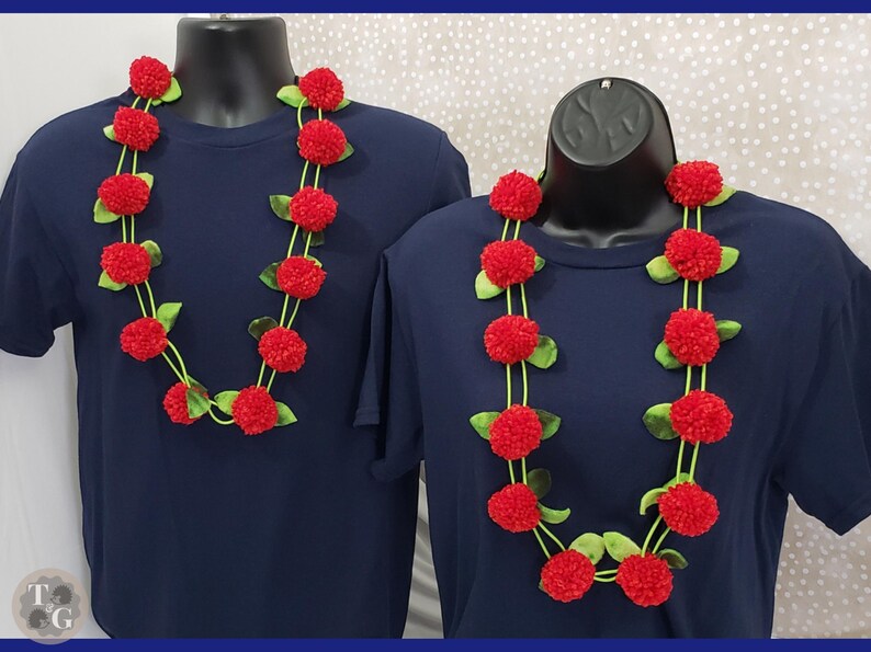 Red Pom Pom Lei Necklace | Hawaiian Christmas | BBQ Birthday ...