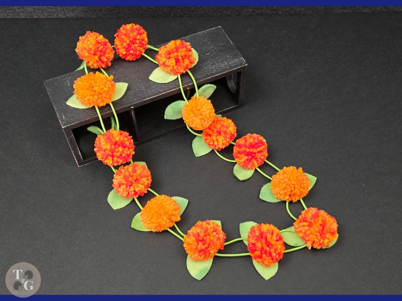Orange Marigold Flower Lei | Handmade Pom Pom Cempasuchil | Dia De ...