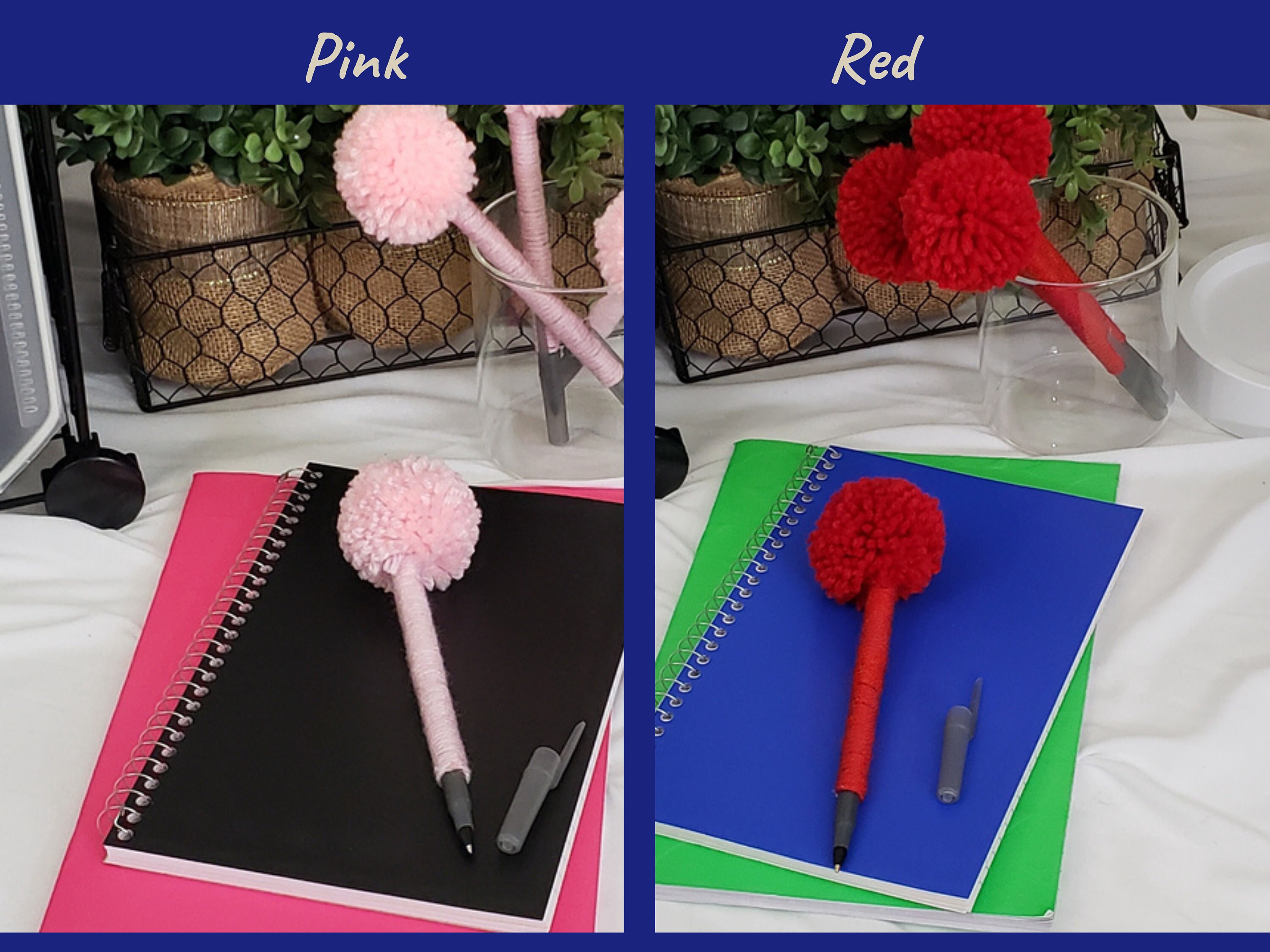 Bright Fluffy Pom Pom Pen School Supplies Yarn Wrapped Ballpoint Pen ...