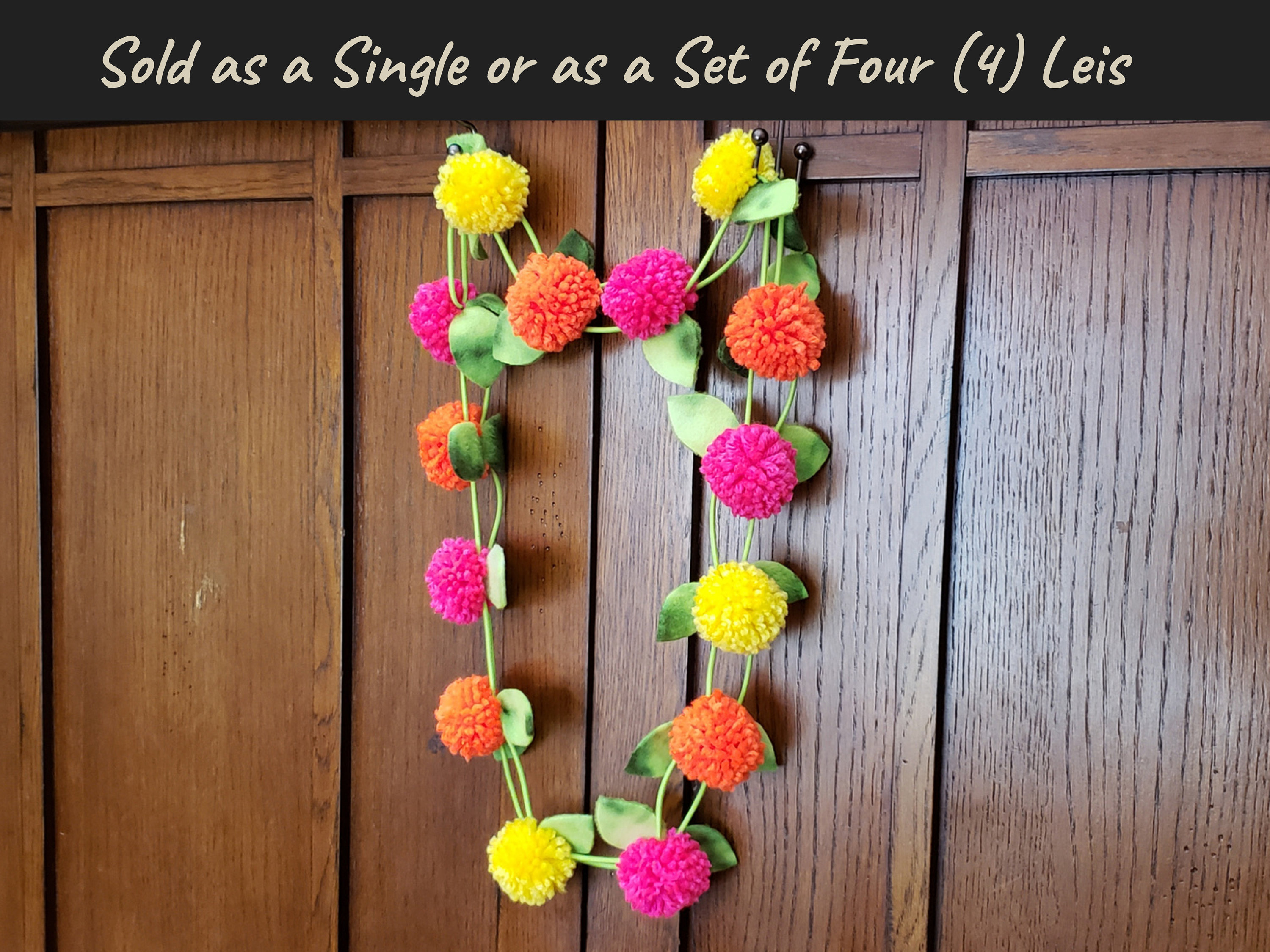 Hawaiian Luau Party Favor pom Pom Flower Lei Necklace Party - Etsy