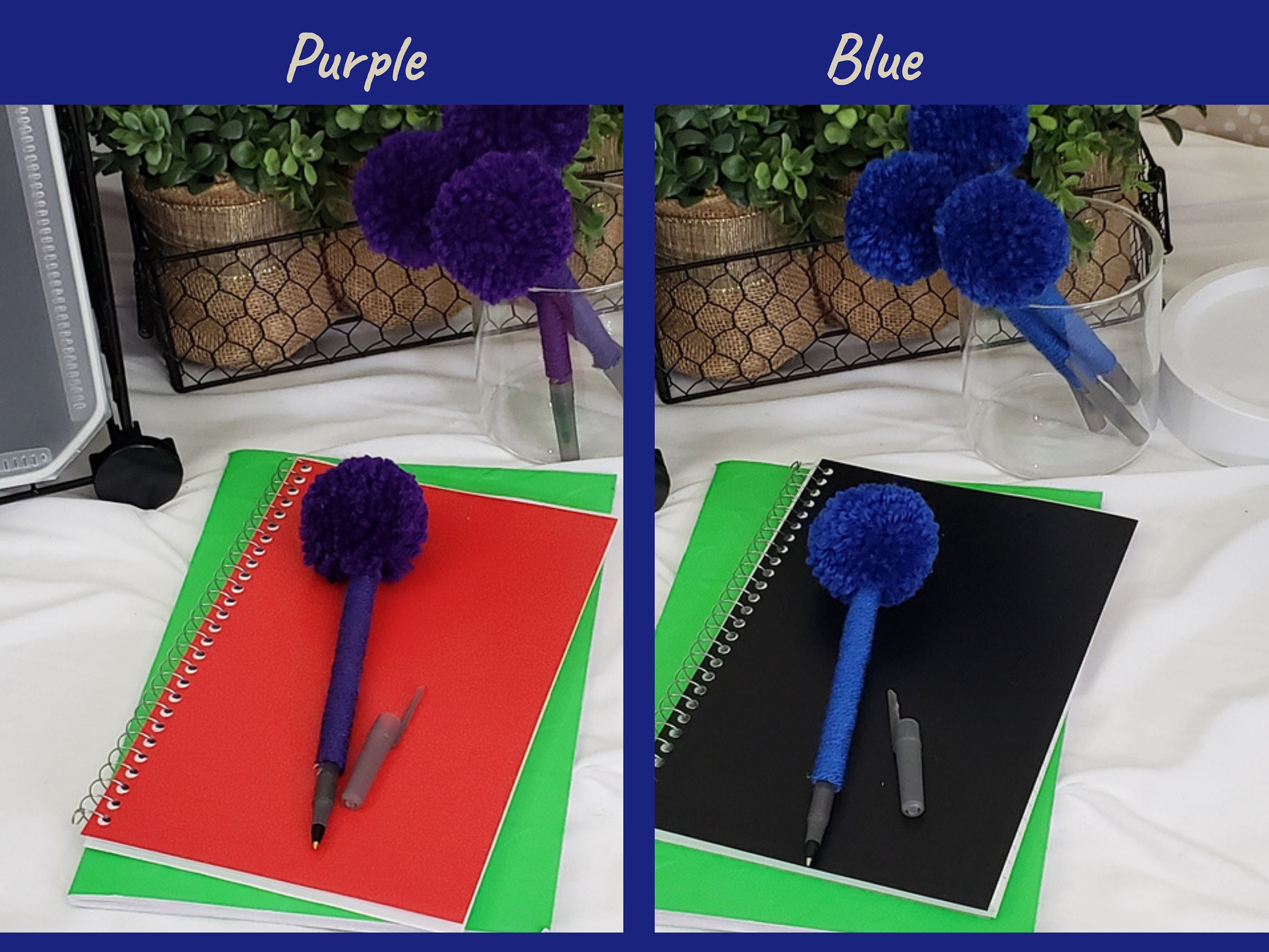 Bright Fluffy Pom Pom Pen | School Supplies | Yarn Wrapped Ballpoint ...