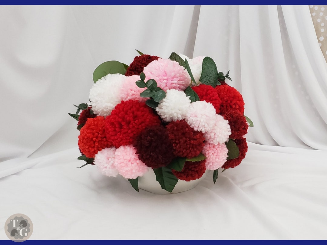 Love Celebration Flower Arrangement | Handmade Pom-pom Flowers | Unique ...