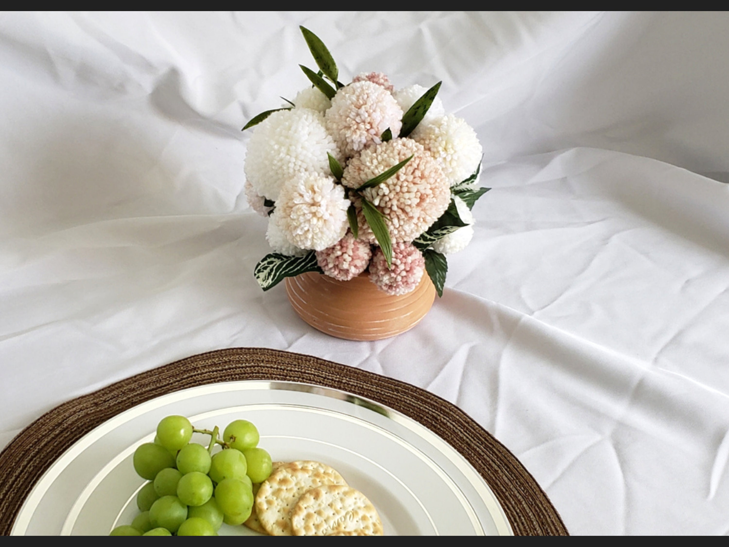 Boho Decor Pom-pom Flower Arrangement Handmade Terracotta - Etsy