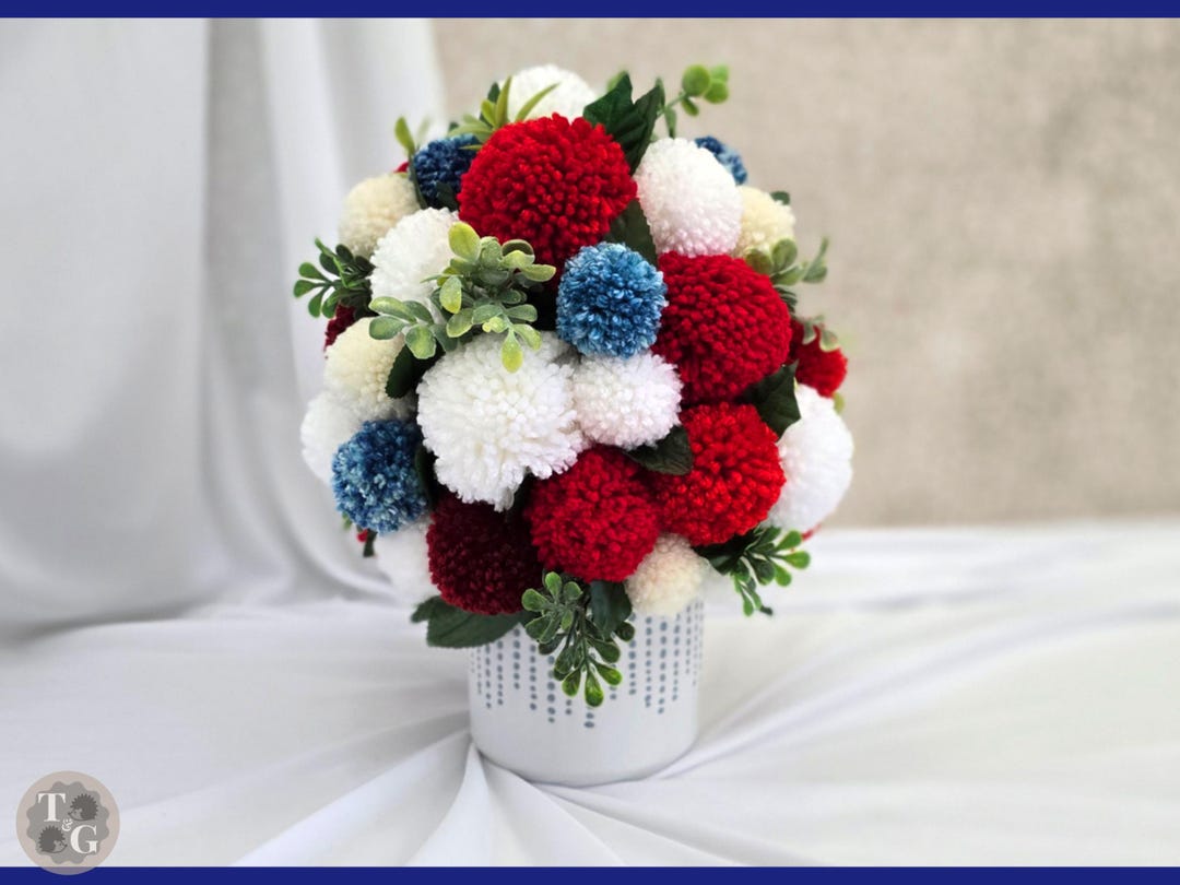 Veterans Day Gift | 4th of July Flower Arrangement | Handmade Pom-pom ...