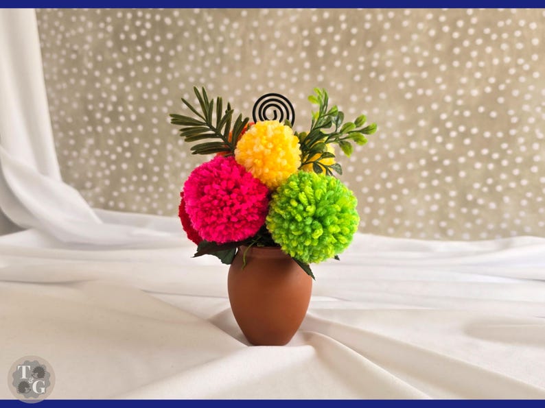 Mexican Party Pom-pom Flower Arrangement | Mini Cantaritos De Barro ...