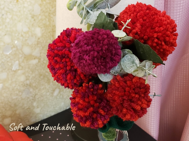 Red Valentines Day Pom-pom Flower Bouquet Romantic Soft - Etsy