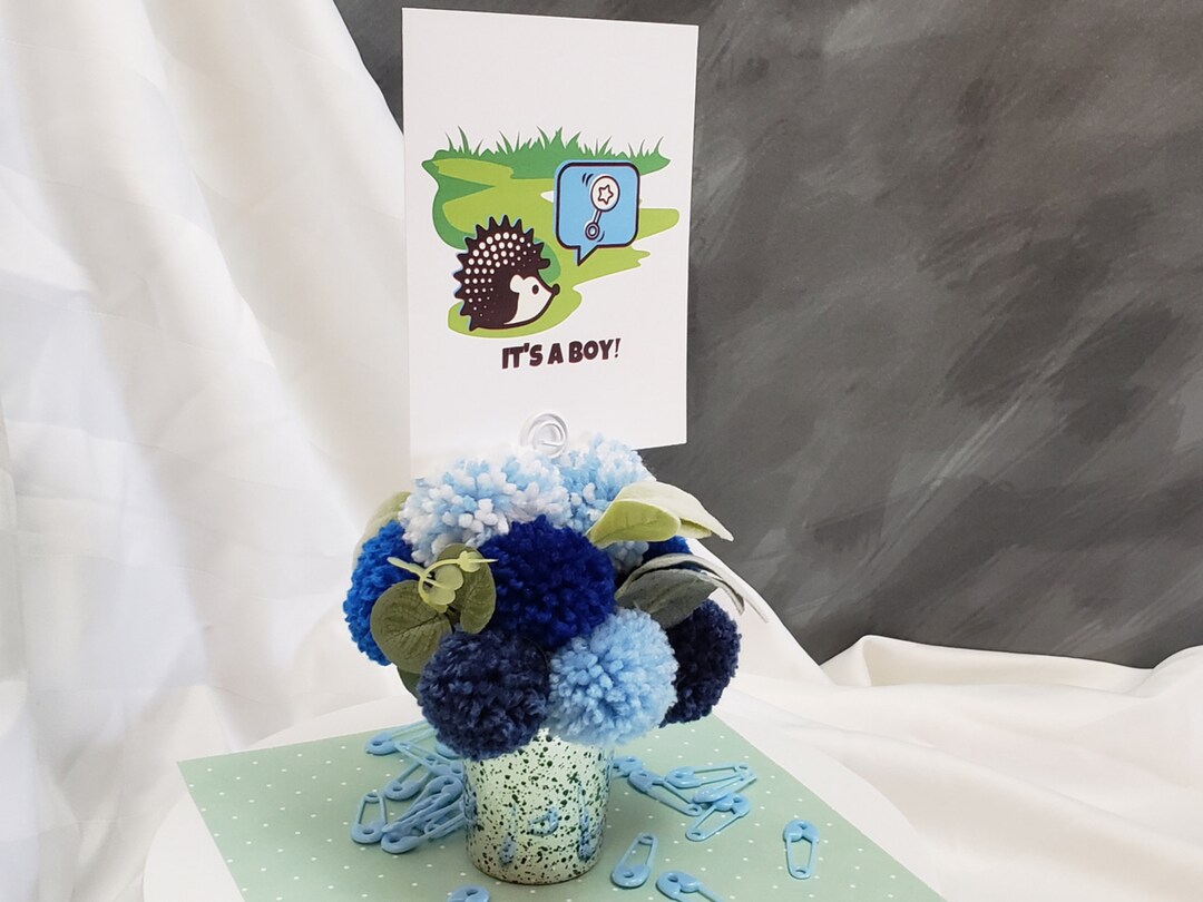 Baby Blue Card Holder Handmade Picture Holder pom-pom Flower ...