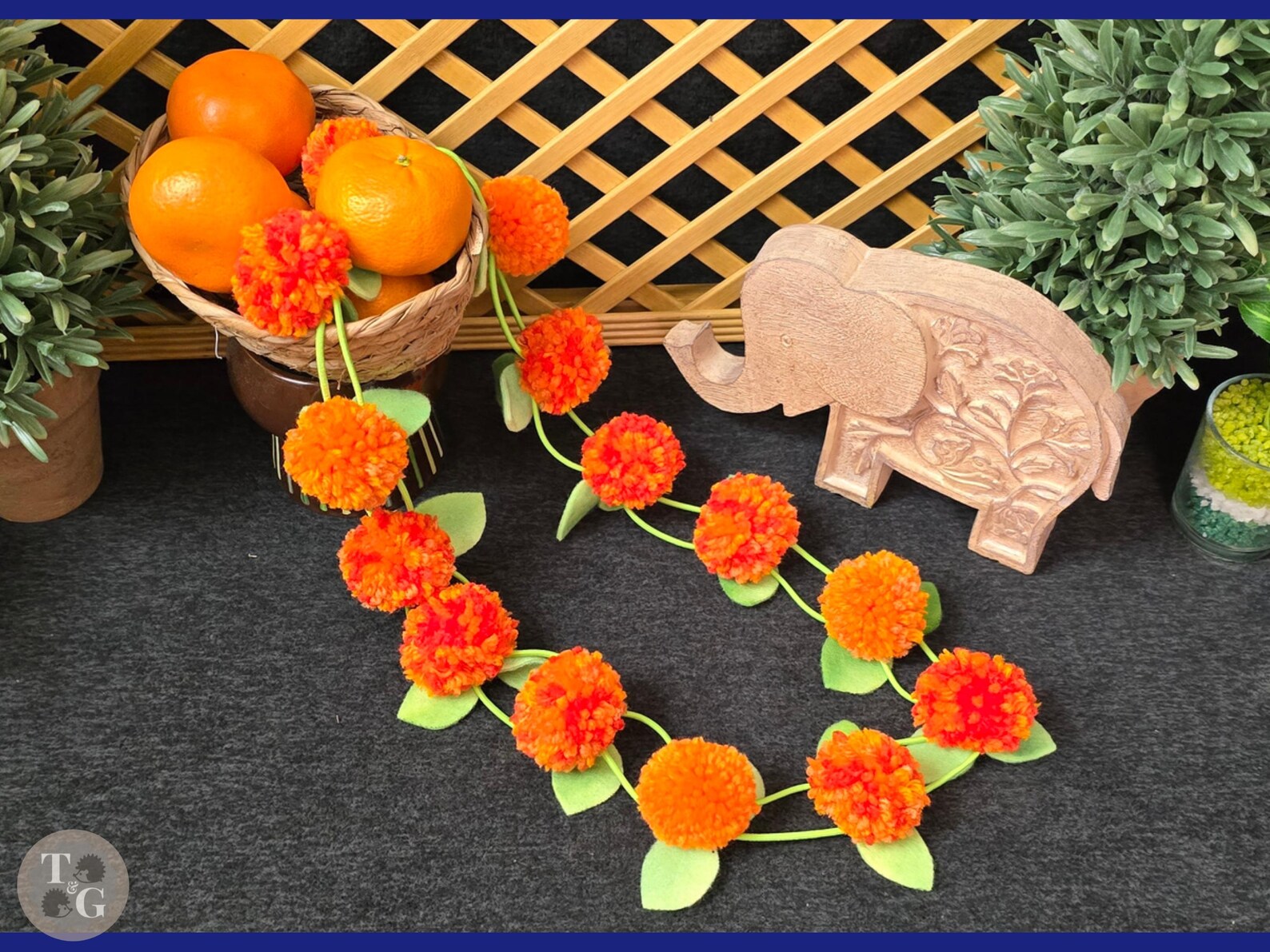 Orange Marigold Flower Lei | Handmade Pom Pom Cempasuchil | Dia De ...