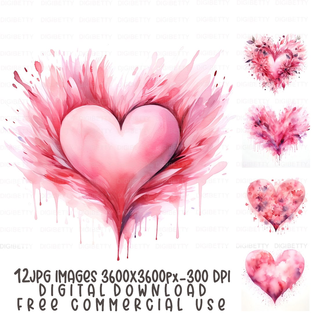 Watercolor Heart Clipart Bundle 12 Jpg Files Valentines Heart Clipart ...