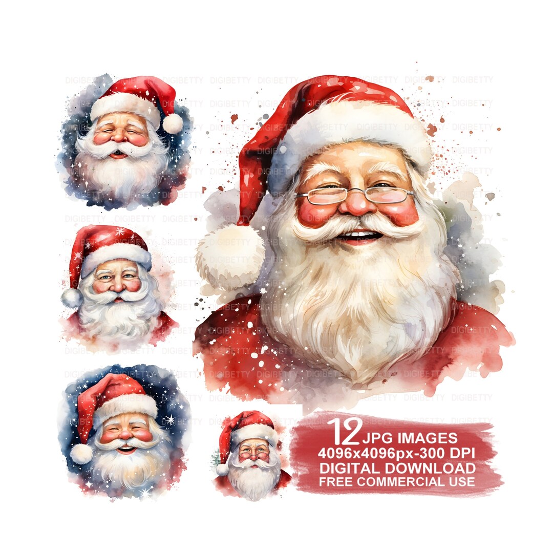 Watercolor Santa Claus Clipart 12 Jpg Files, Santa Jpg, Santa Clipart ...
